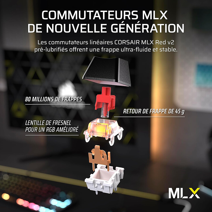 Corsair K70 Core TKL Wireless RGB - Corsair MLX Red v2 - Clavier PC ...